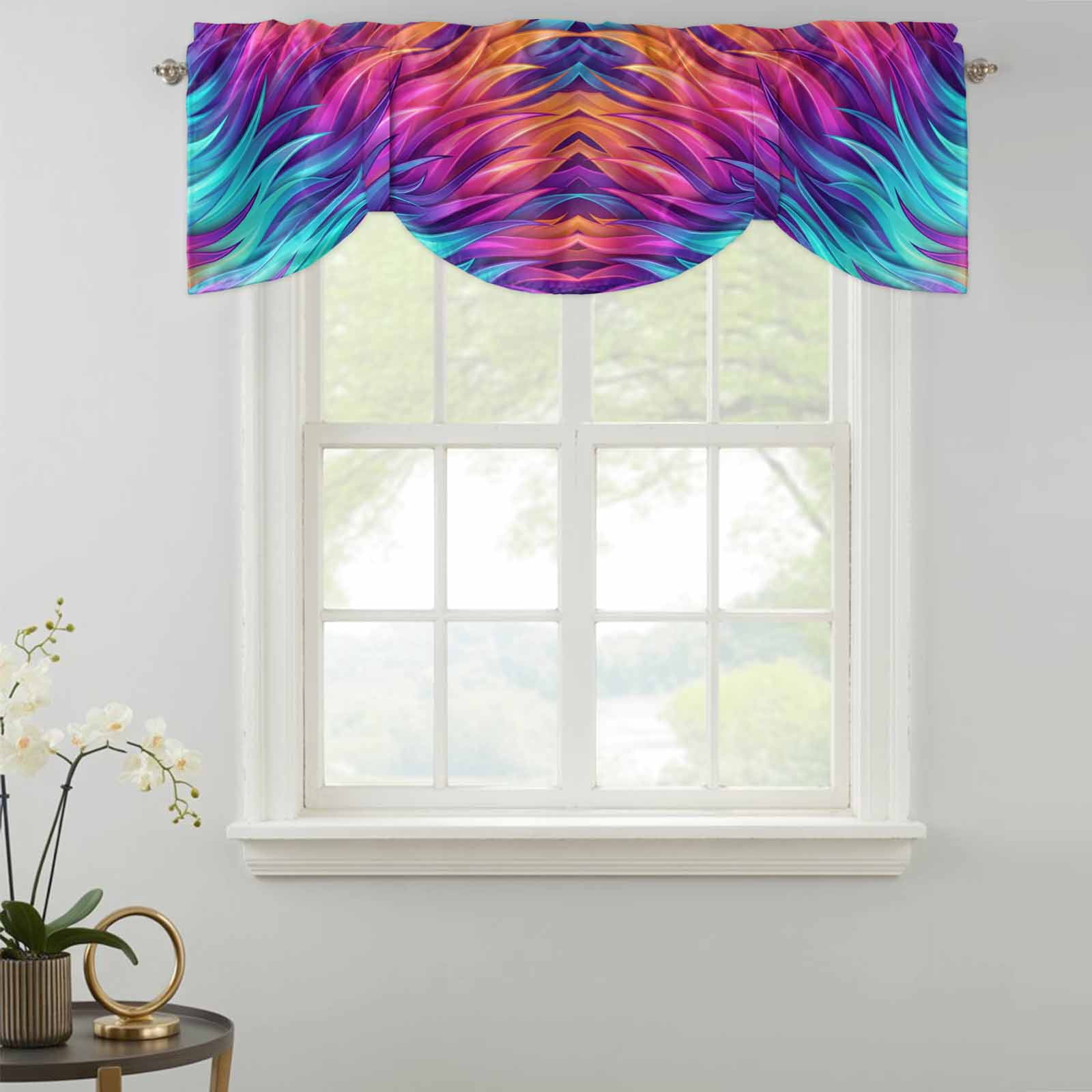 Abstract Gradient Art Tie Up Valances Curtain, Blue Purple Pink Ombre ...