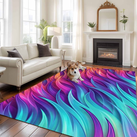 Abstract Gradient Art Washable Area Rug 5x8 Blue Purple Pink Ombre ...