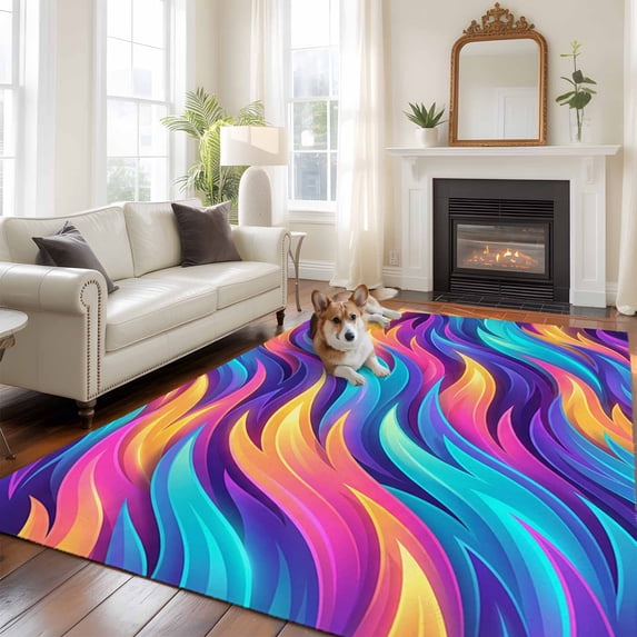 Abstract Gradient Art Washable Area Rug 5x8 Blue Purple Yellow Ombre ...