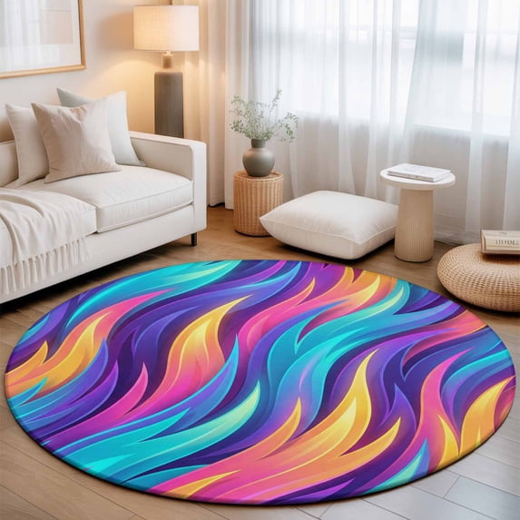 Abstract Gradient Art Washable Round Area Rug 4 ft, Blue Purple Yellow ...