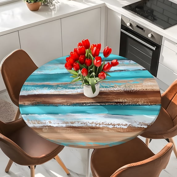 Abstract Gradient Beach Scene Round Fitted Tablecloth with Elastic Edge ...