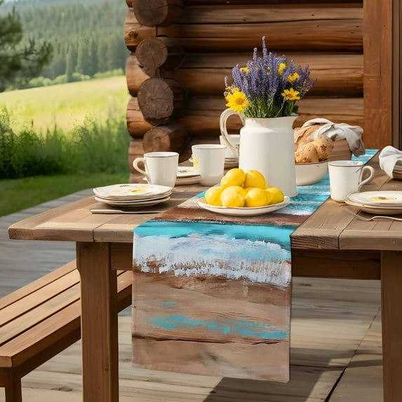 Abstract Gradient Beach Scene Table Runner 13x90in Non-Slip Cotton ...