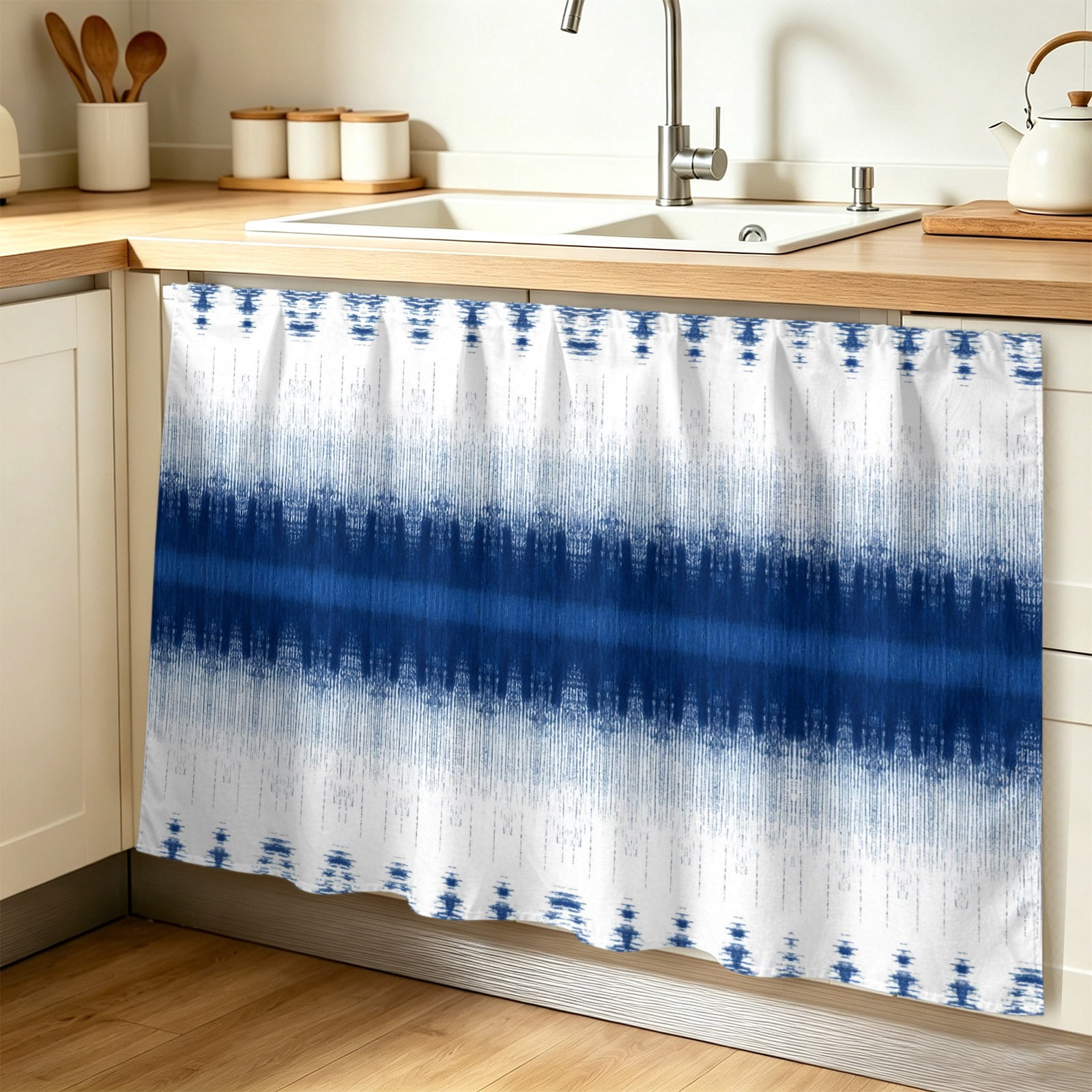 Abstract Gradient Blue Cabinet Curtains for Shelves, Modern Ombre ...