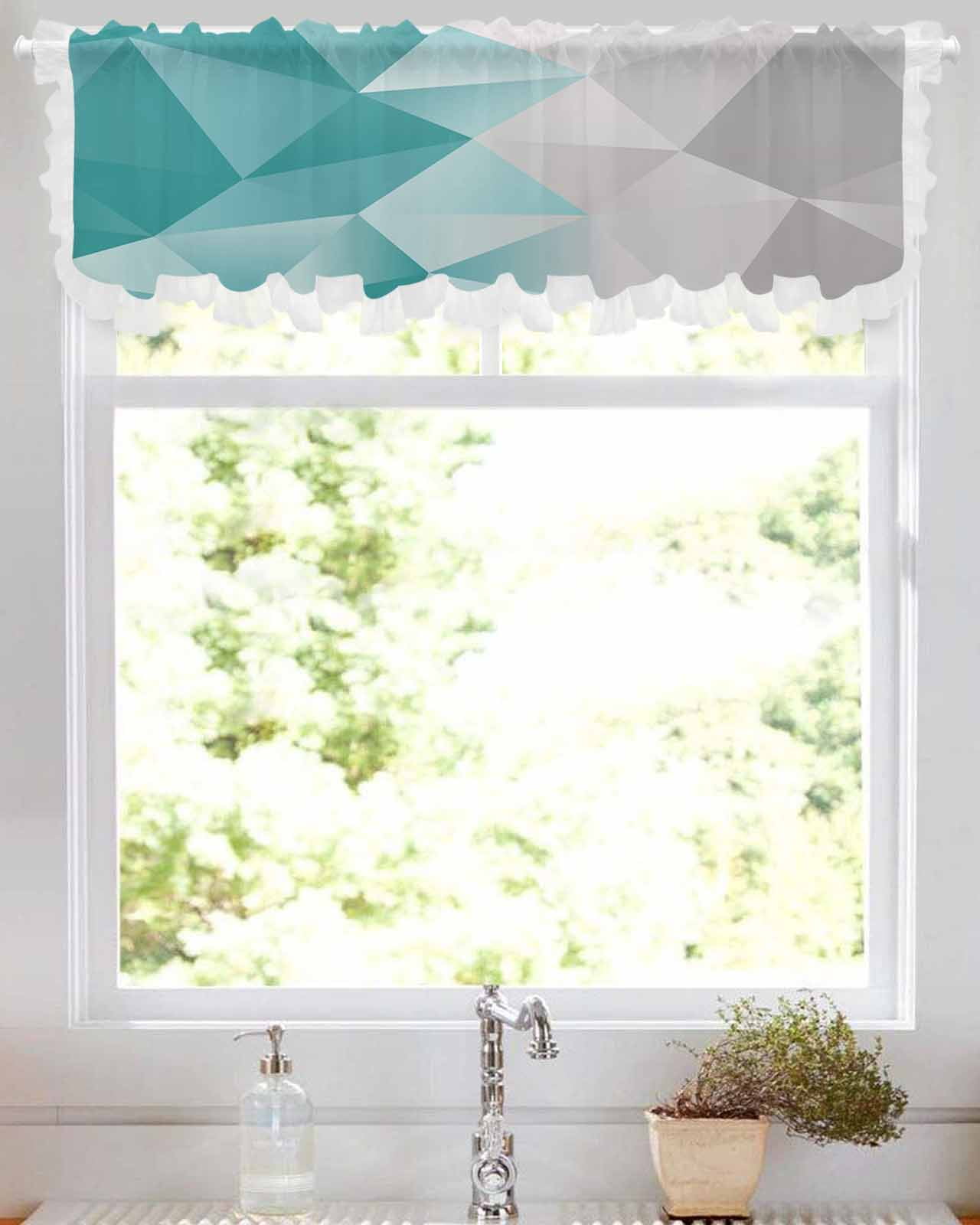 Abstract Gradient Blue Gray Triangle Short Tulle Half Curtains for ...