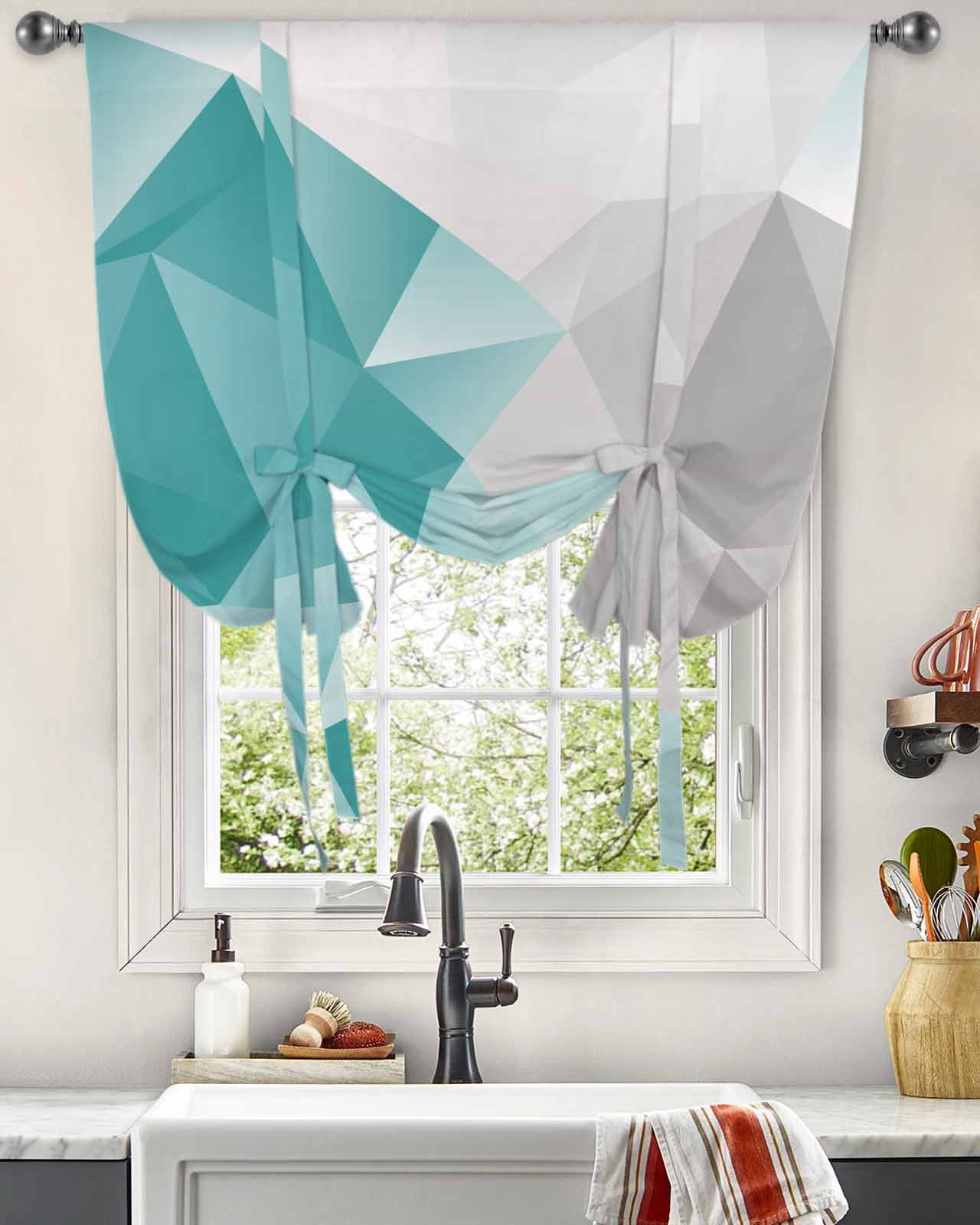 Abstract Gradient Blue Gray Triangle Window Curtains Tie Up Curtains ...