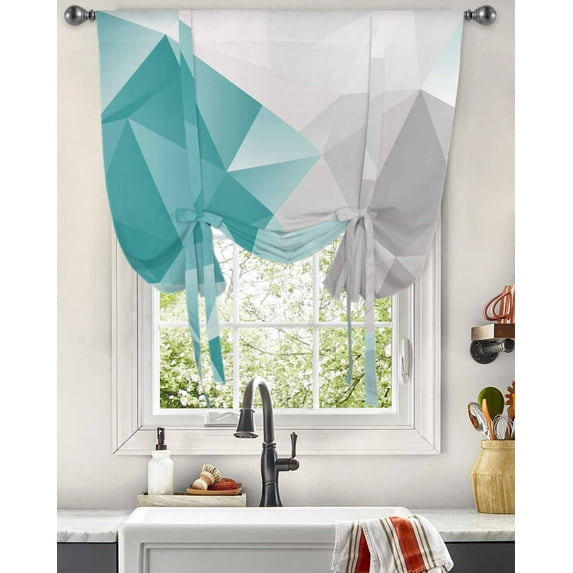Abstract Gradient Blue Gray Triangle Window Curtains Tie Up Curtains ...