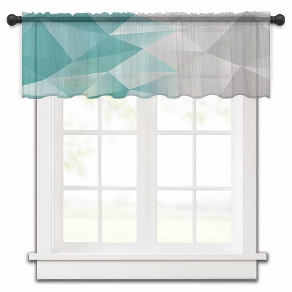 Abstract Gradient Blue-Green Gray Triangle Kitchen Sheer Curtains Tulle ...