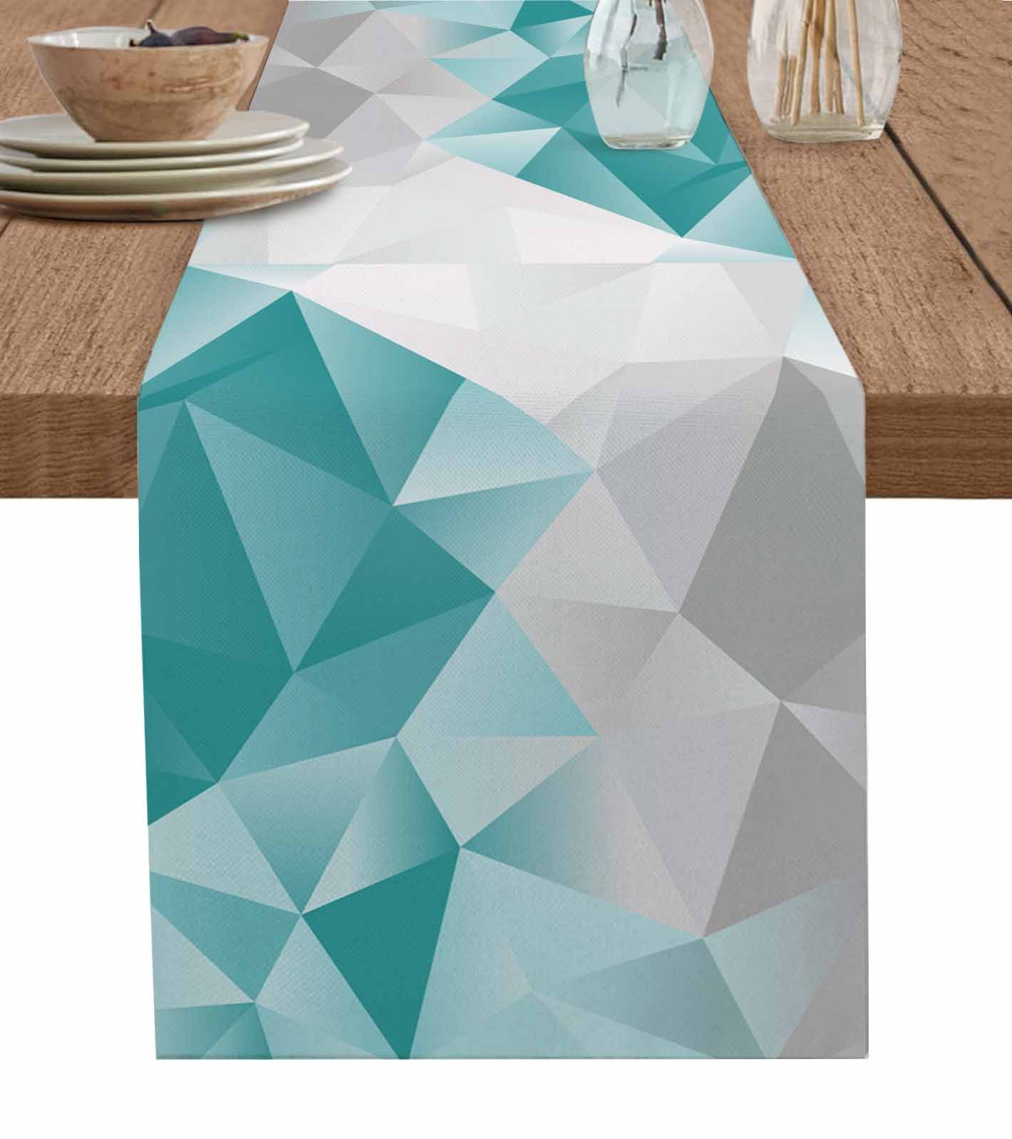 Abstract Gradient Blue Green Gray Triangle Table Runner Cotton Linen ...