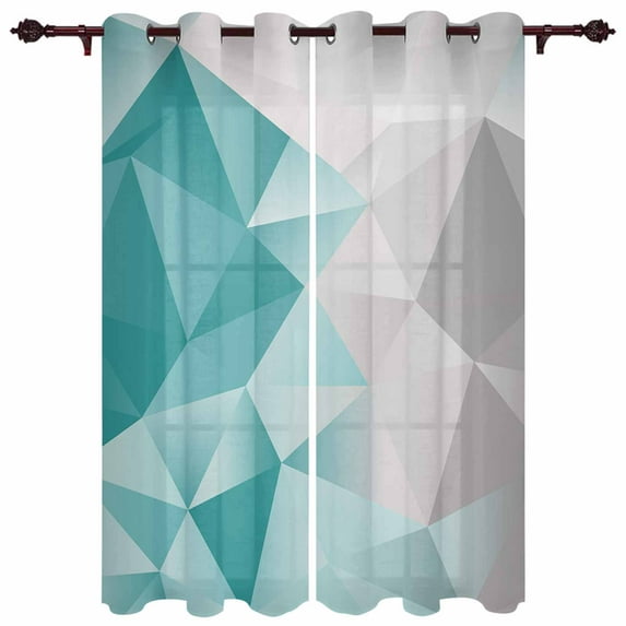 Abstract Gradient Blue Green Gray Triangle Window Curtains for Living ...