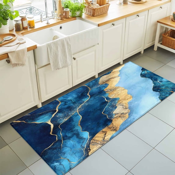 Abstract Gradient Blue Marbling Rectangle Area Rug 2x6ft,Living Room ...