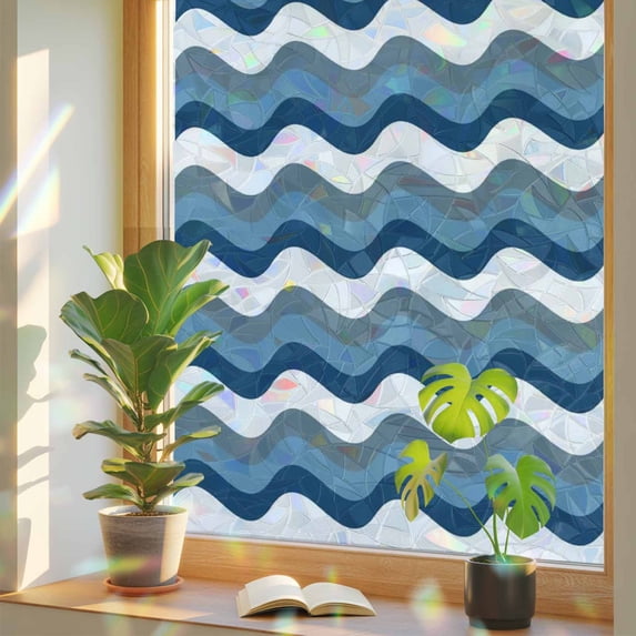 Abstract Gradient Blue Ocean Waves Window Privacy Film, Rainbow Film ...