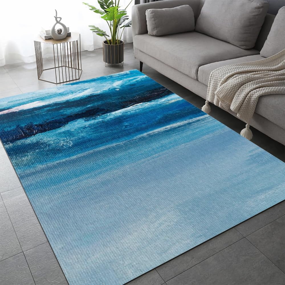 Abstract Gradient Blue Sea Water Area Rug For Bedroom, Non Slip Machine ...