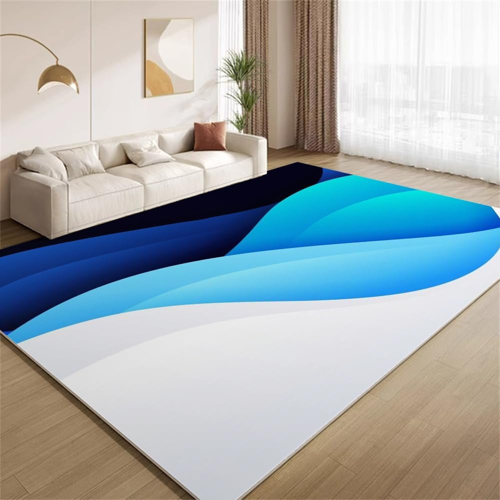 Abstract Gradient Blue Waves Area Rugs 5x8ft Rug Modern Blue White ...