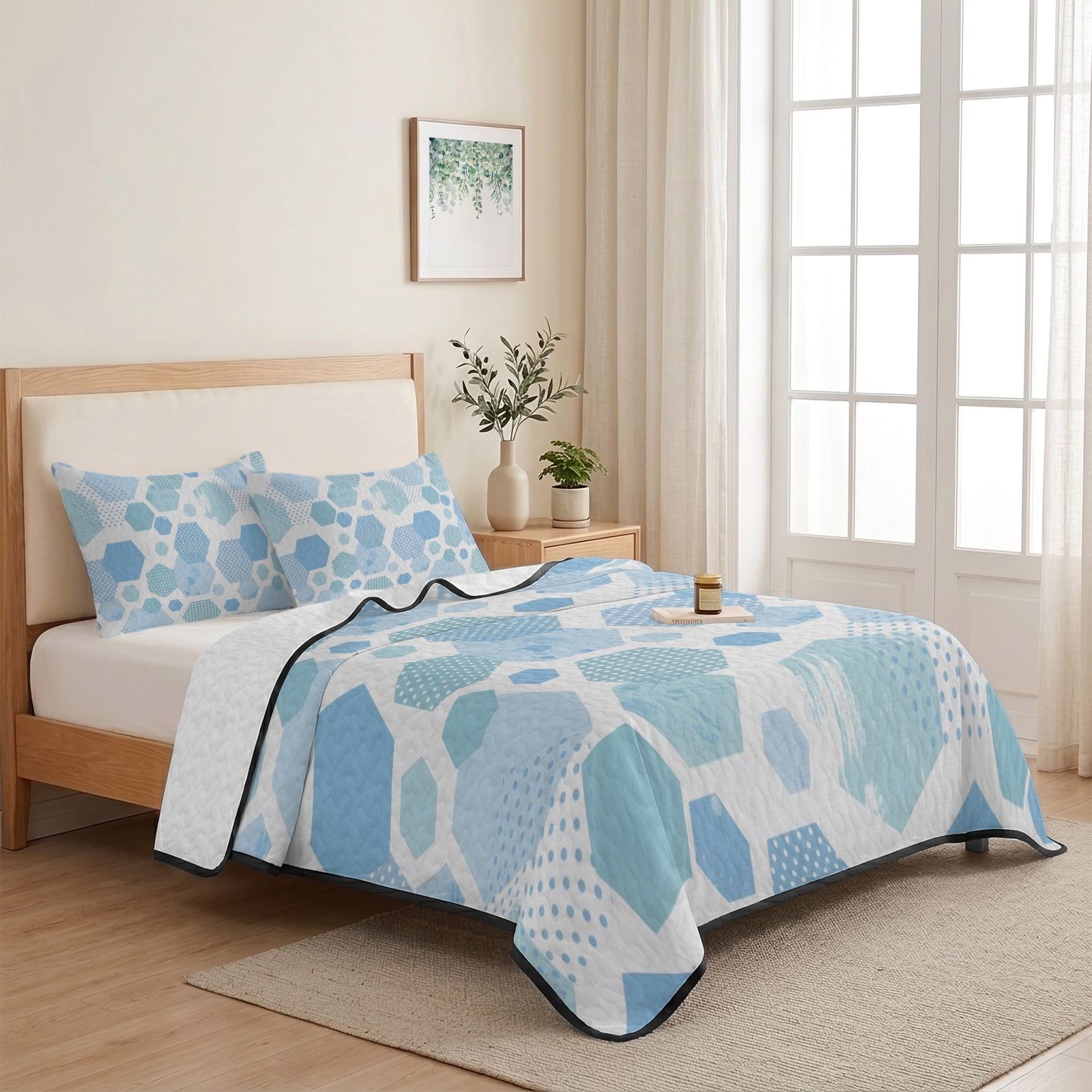 Abstract Gradient Blue White Color Block 3 Pieces Quilt Set,1 Quilt ...