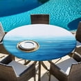 Abstract Gradient Blue White Colored Art Round Fitted Tablecloth with ...