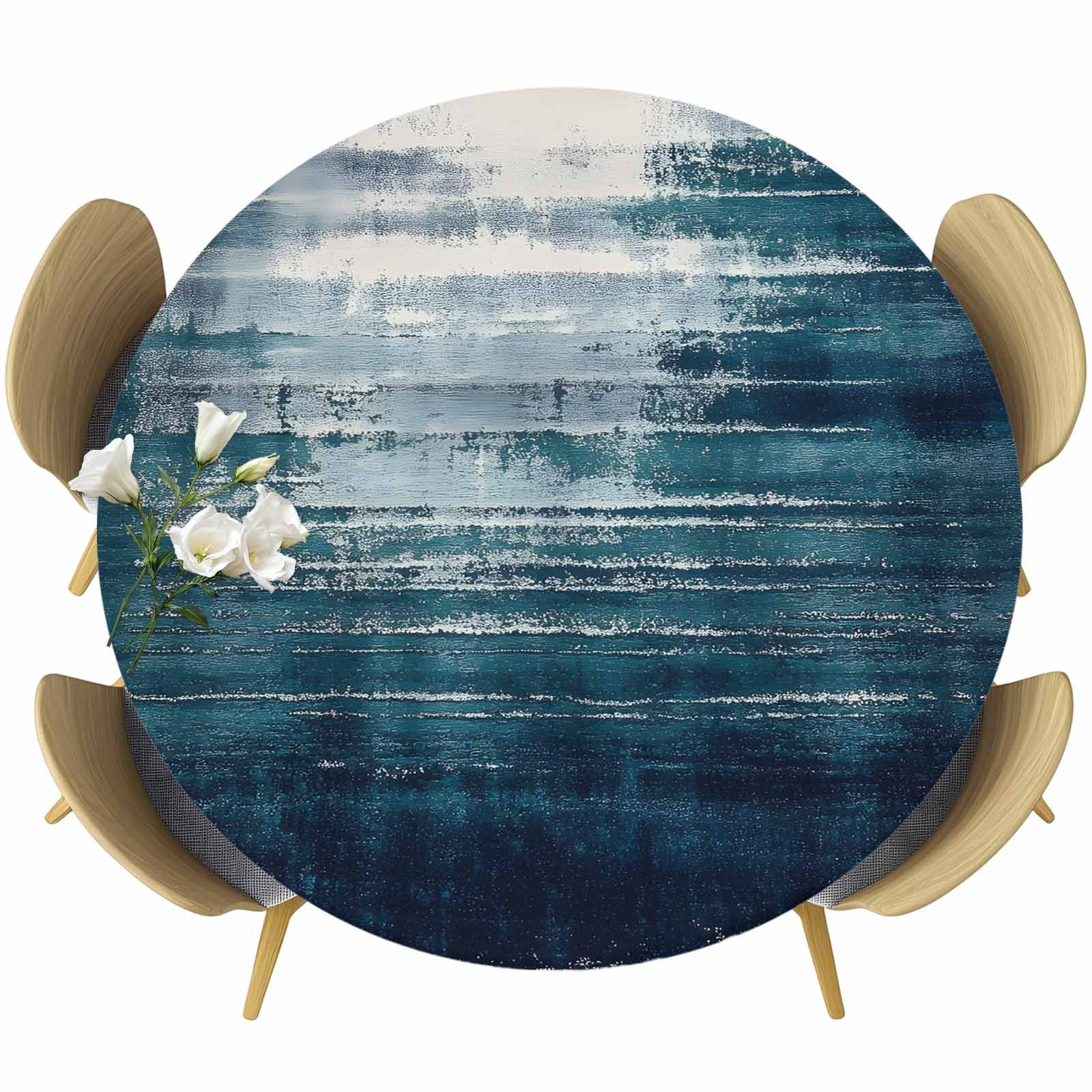 Abstract Gradient Blue White Round Fitted Table Cover Nature Minimalist ...