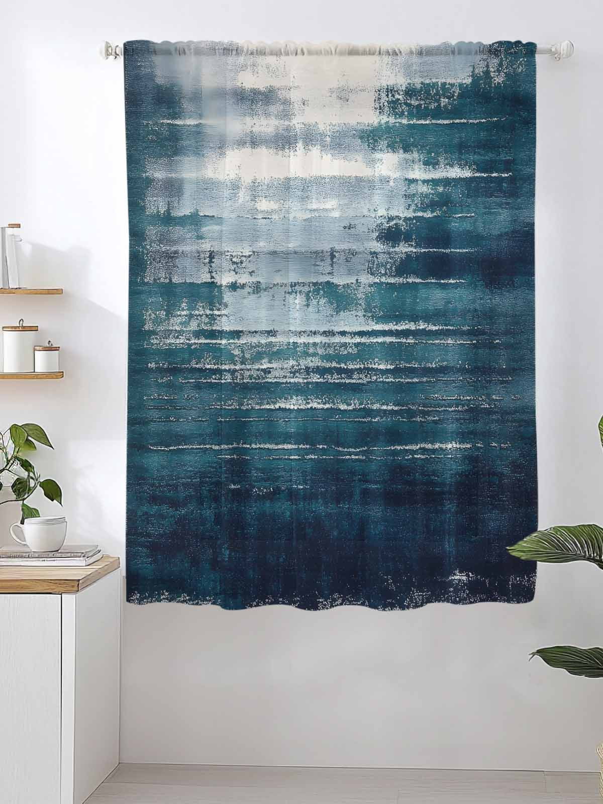 Abstract Gradient Blue White Sheer Curtains 63 Inch Long 1 Panel Nature ...