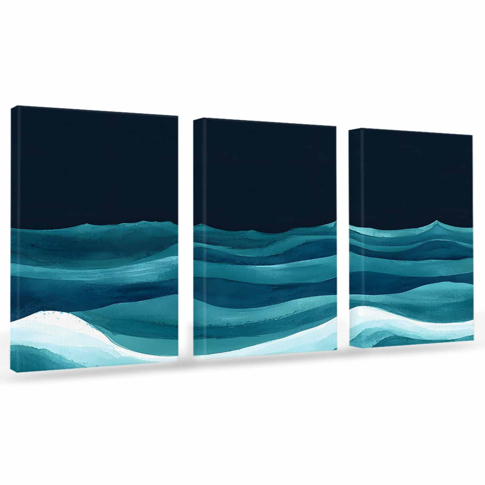 Abstract Gradient Canvas Wall Art 3 Panels, Water Ripple Teal Blue ...