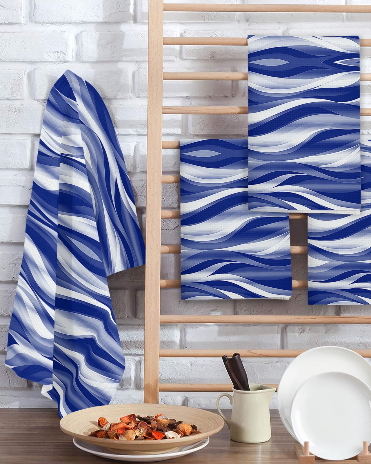 Abstract Gradient Distorted Blue Tea Towels Absorption Walf Checks ...