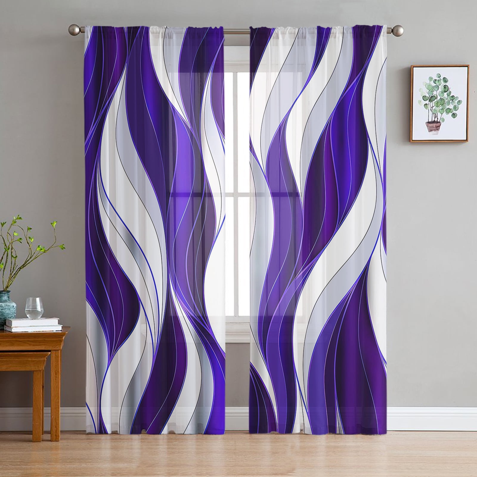 Abstract Gradient Distorted Blue Bedroom Transparent Sheer Curtains ...