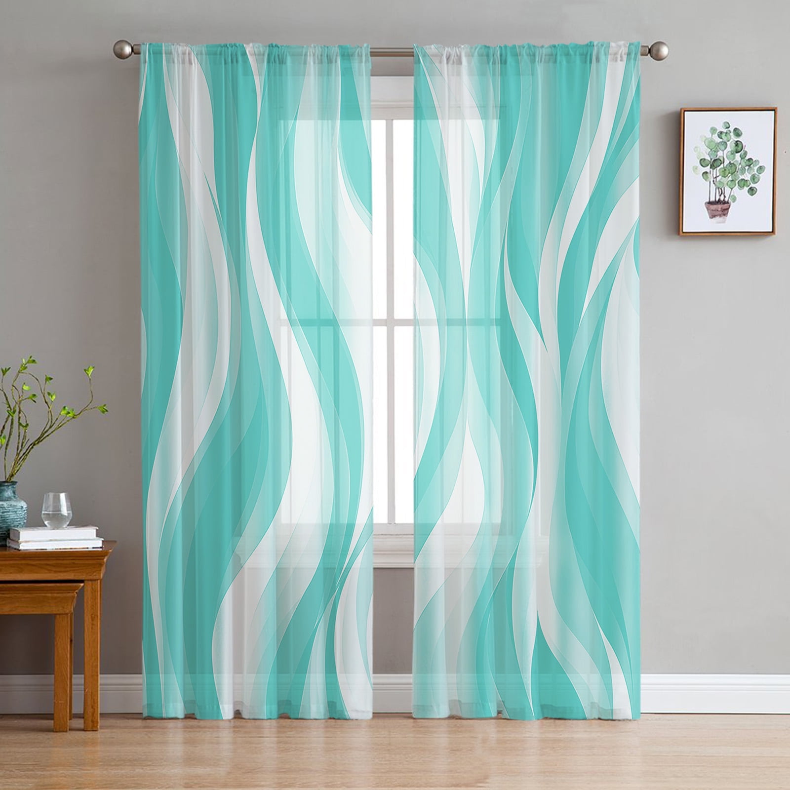 Abstract Gradient Distorted Blue Bedroom Transparent Sheer Curtains ...