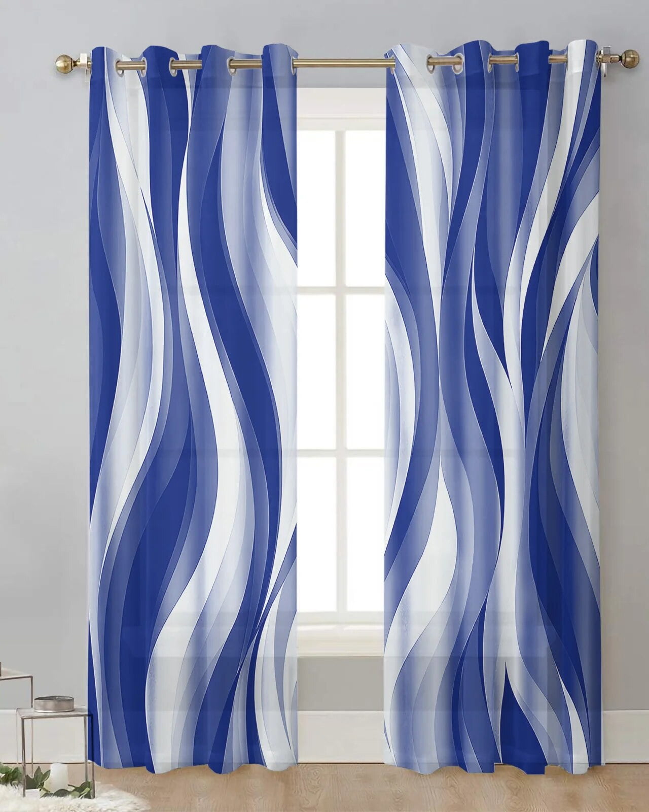 Abstract Gradient Distorted Blue Modern Tulle Curtains Living Room ...