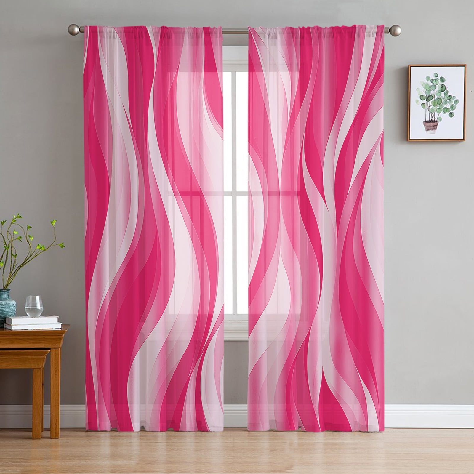 Abstract Gradient Distorted Magenta TextureTulle Curtains ration Modern ...
