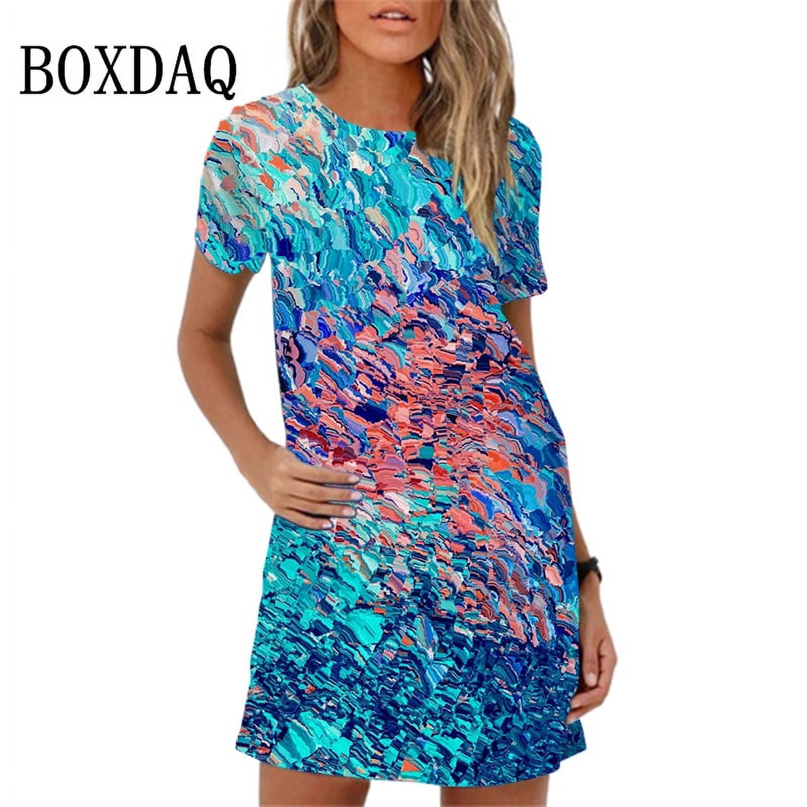 Abstract Gradient Dresses Women Summer Short Sleeve Beach Dress Sexy ...