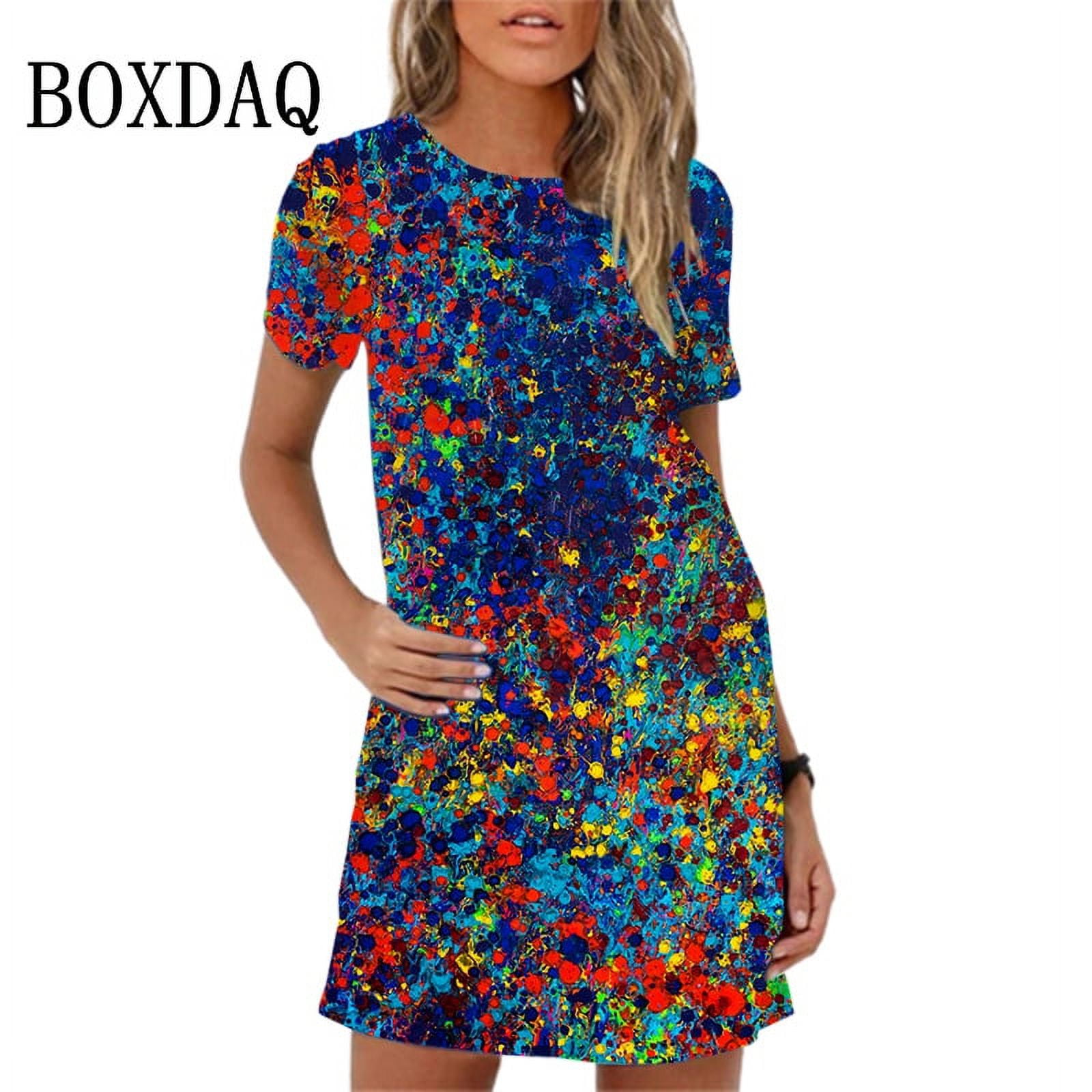 Abstract Gradient Dresses Women Summer Short Sleeve Beach Dress Sexy ...