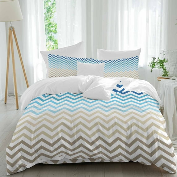 Abstract Gradient Duvet Cover Set King Size, Stripes Blue Brown Ombre ...