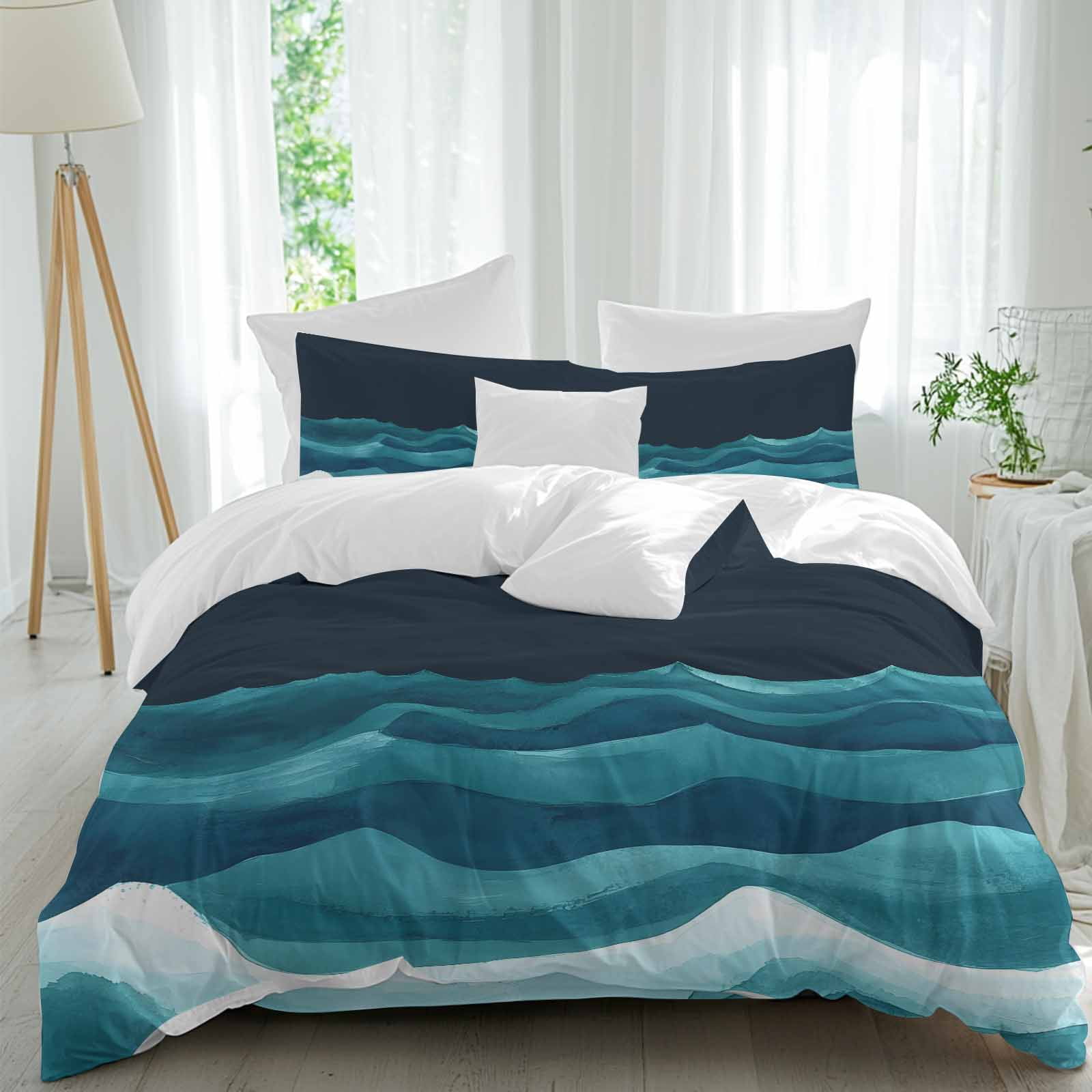 Abstract Gradient Duvet Cover Set Queen Size, Water Ripple Teal Blue ...