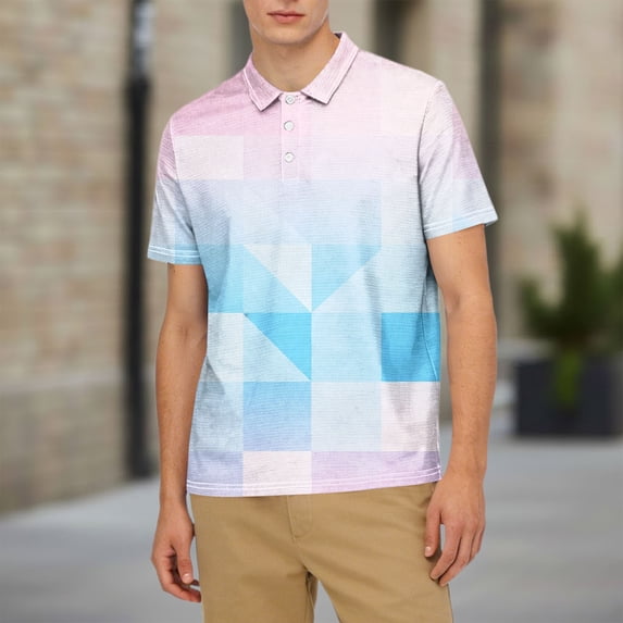 Abstract Gradient Geometric All Over Print Short Sleeve Polo Shirt ...