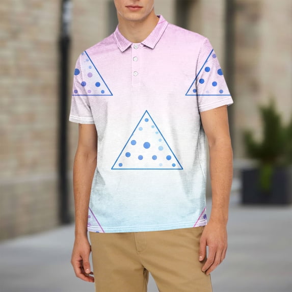 Abstract Gradient Geometric All Over Print Short Sleeve Polo Shirt ...