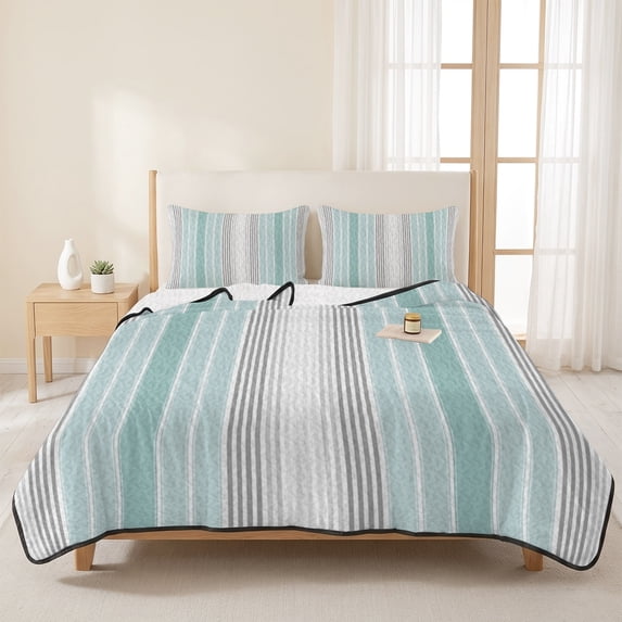 Abstract Gradient Geometric Line 3 Pieces Quilt Set,1 Quilt with 2 ...