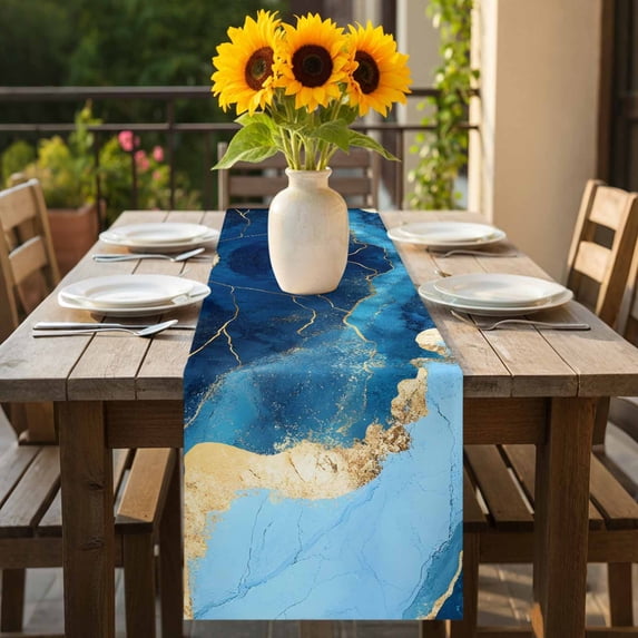 Abstract Gradient Gold Art Table Runner 90 Inch Long Marbling Stone ...