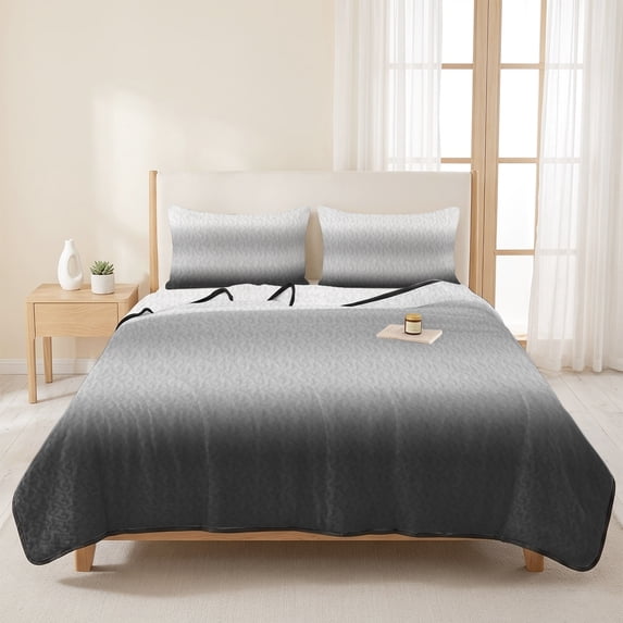 Abstract Gradient Gray Black 3 Pieces Quilt Set,1 Quilt with 2 Shams ...