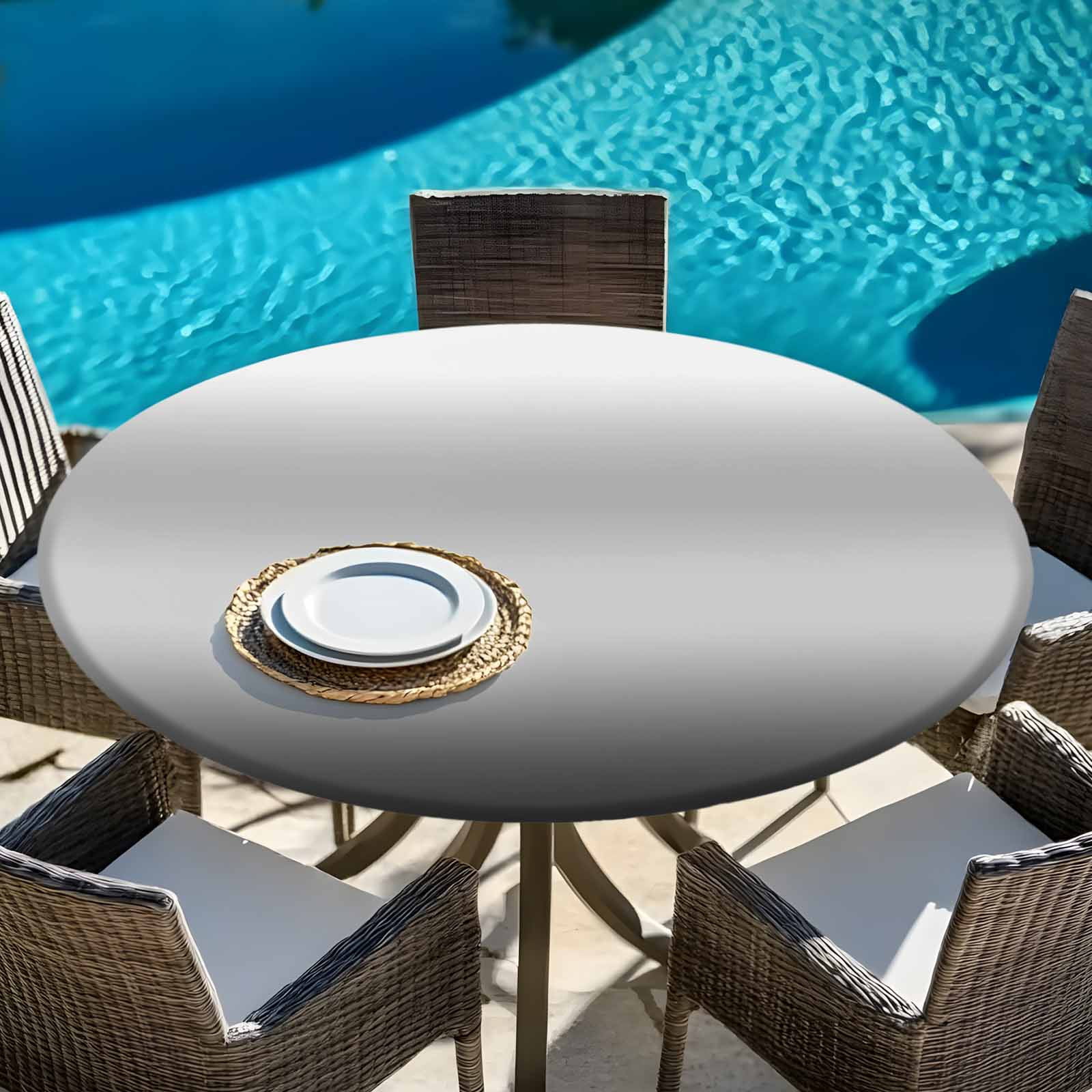 Abstract Gradient Gray Black Round Fitted Tablecloth with Elastic Edge ...