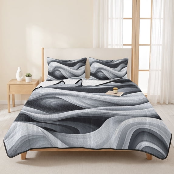 Abstract Gradient Gray White Water Ripple 3 Pieces Quilt Set,1 Quilt ...