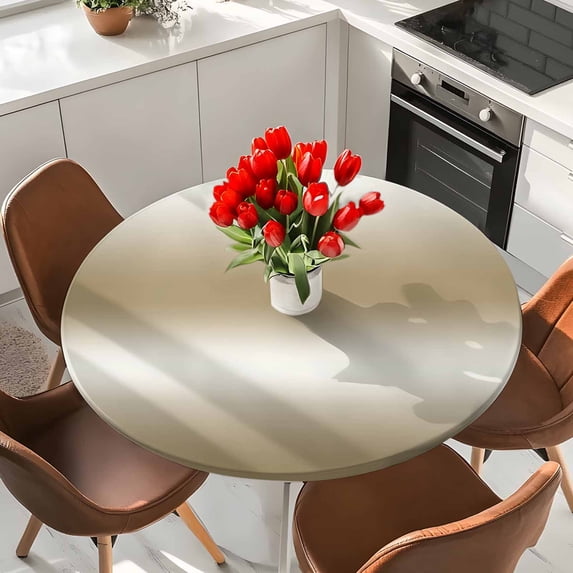 Abstract Gradient Khaki Beige Round Fitted Tablecloth with Elastic Edge ...