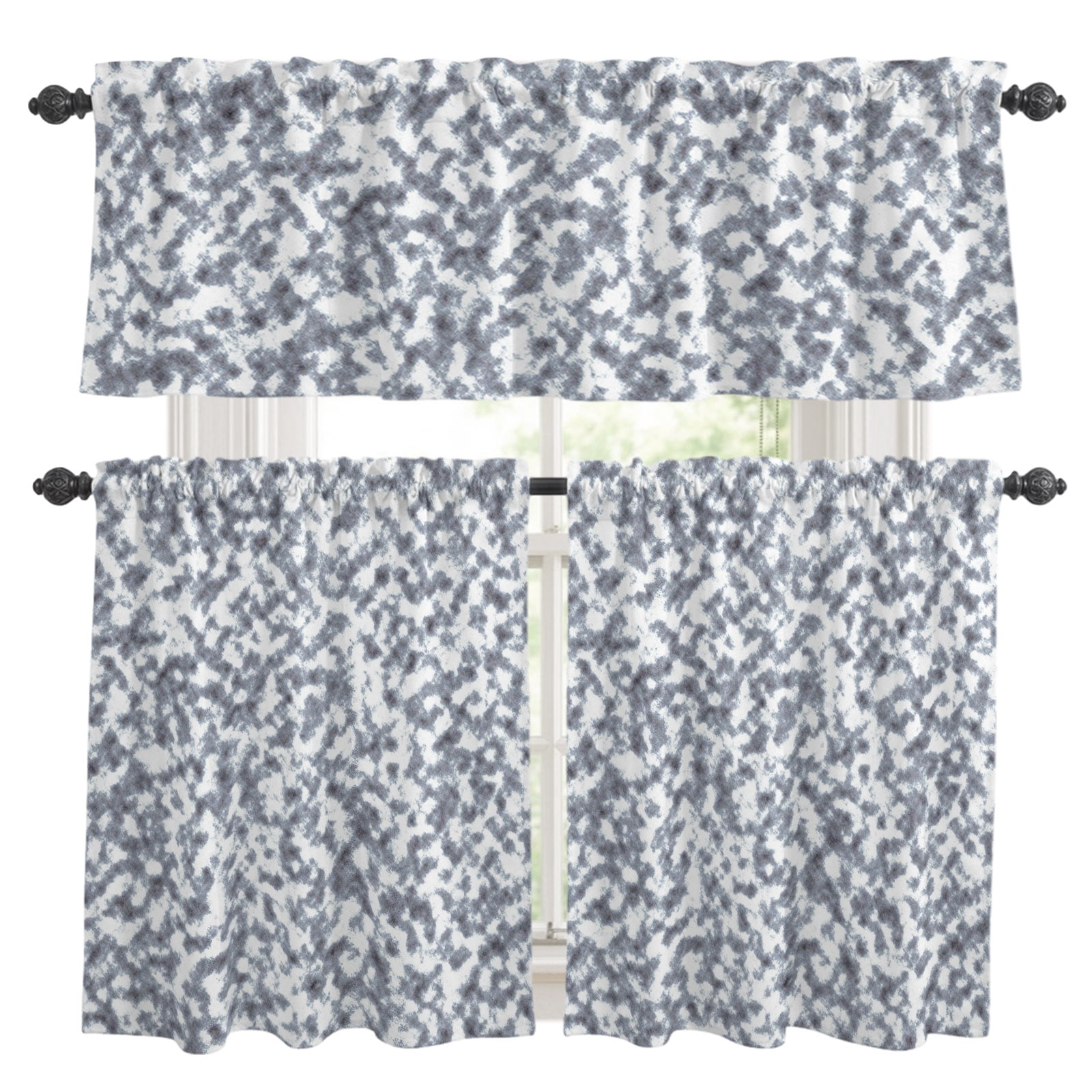 Abstract Gradient Kitchen Curtains Valance and Tier Set Gray Texture ...