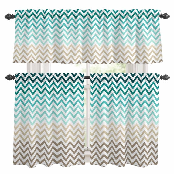 Abstract Gradient Kitchen Curtains and Valances Set, Stripes Teal Brown ...
