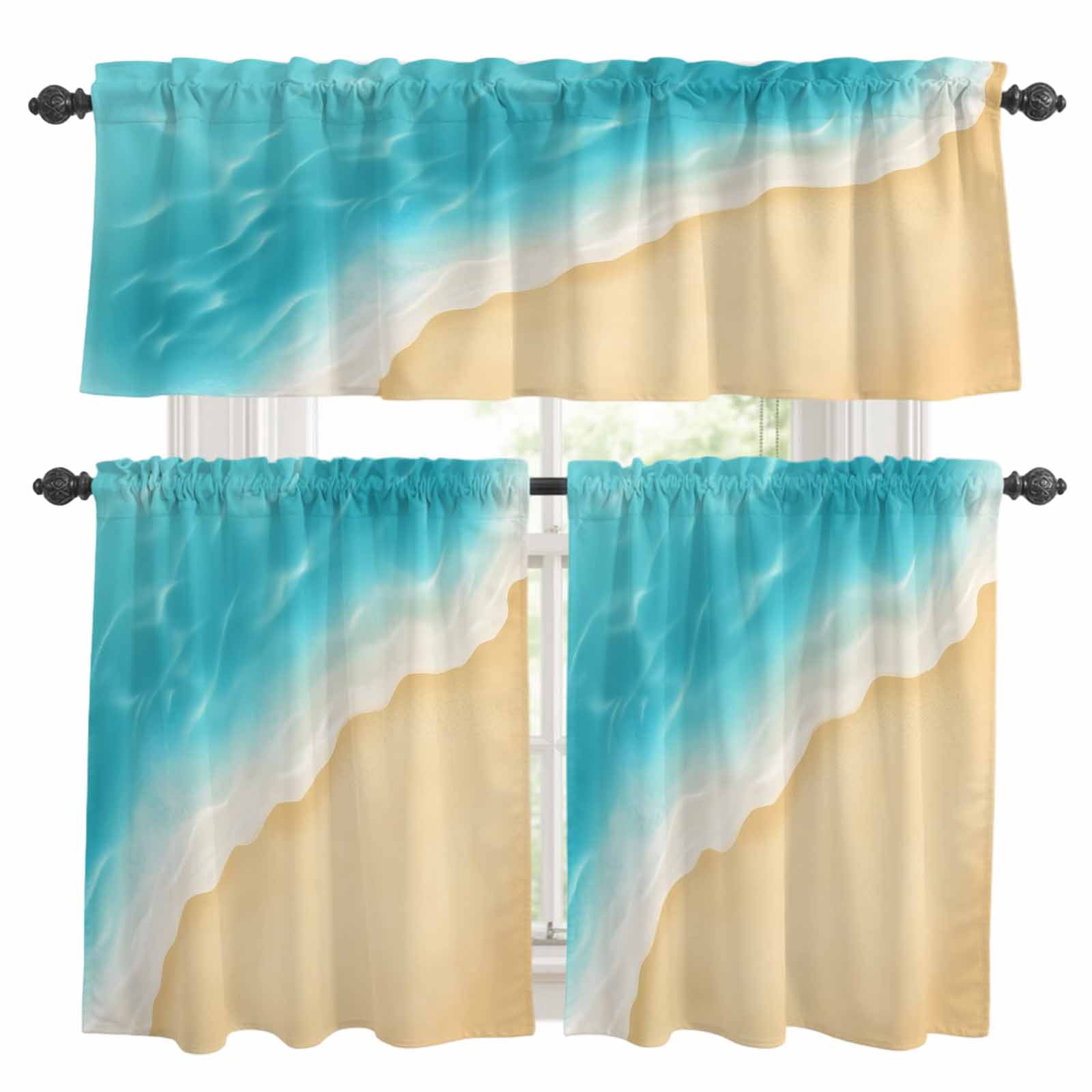 Abstract Gradient Kitchen Curtains Valances and Tiers Set of 3 Beach ...