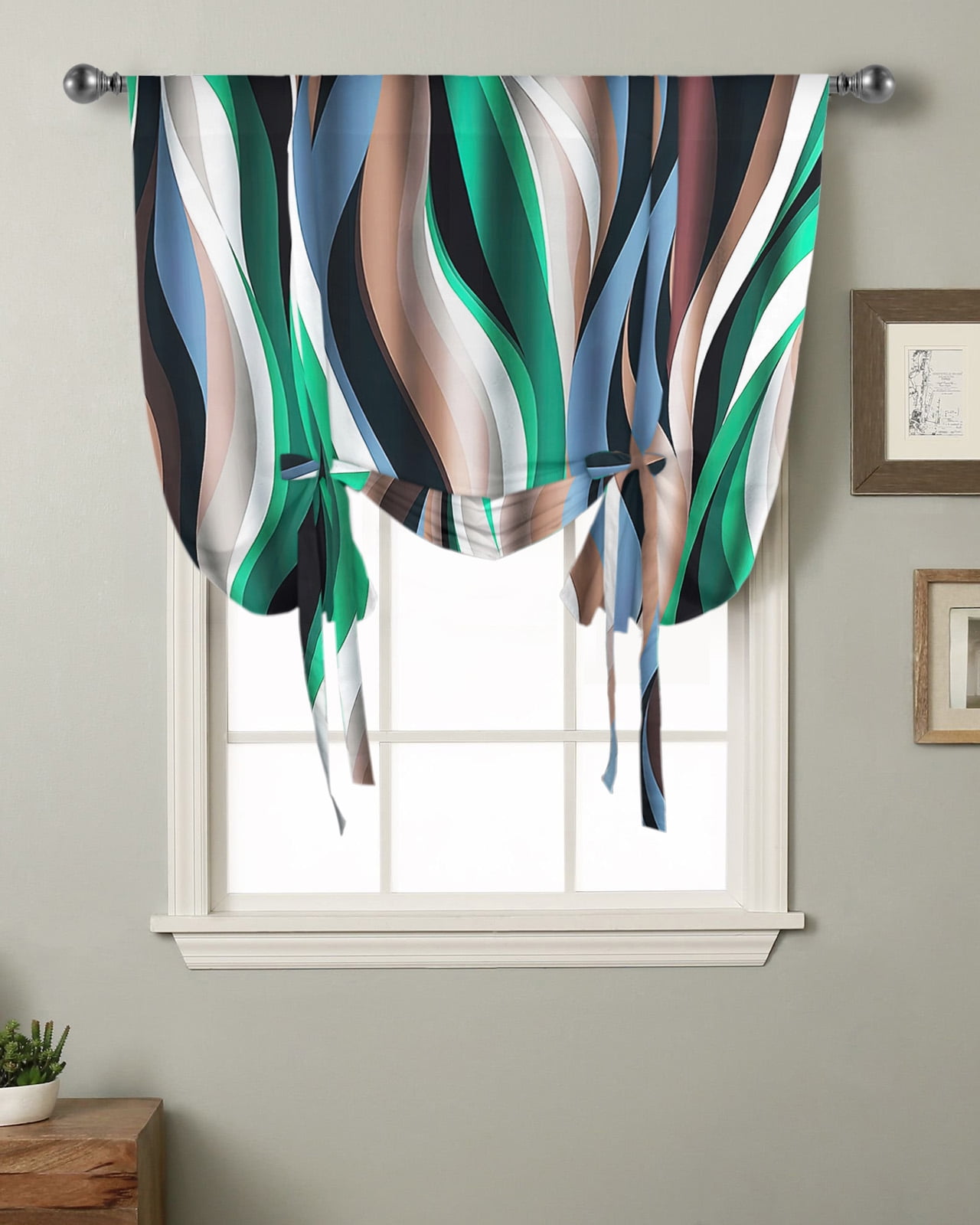 Abstract Gradient Line Color Block Green Kitchen Short Window Curtain Modern Home r Small Window ...