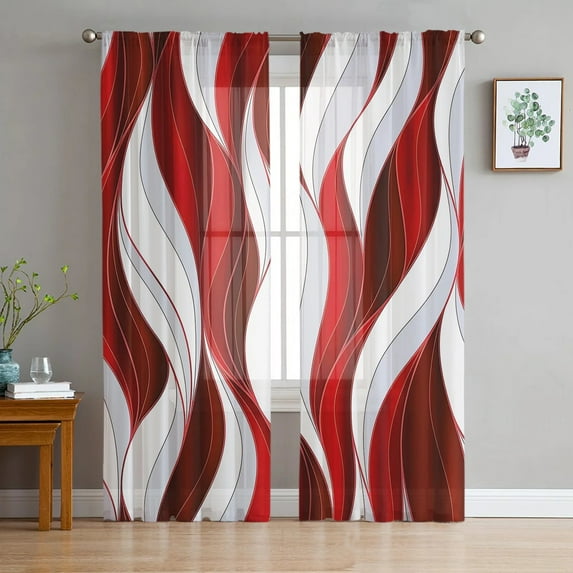 Abstract Gradient Line Color Block Red Chiffon Sheer Curtains for ...