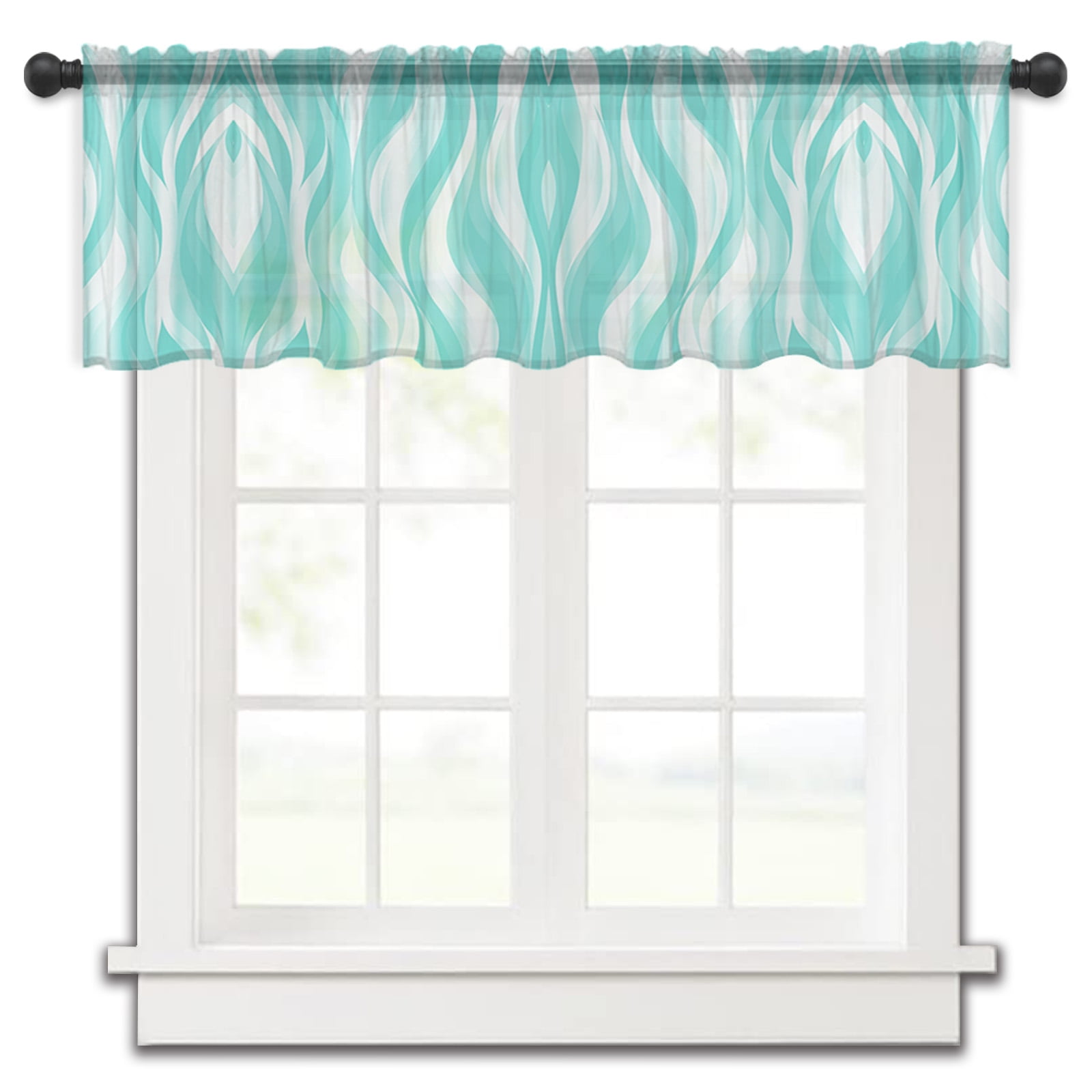 Abstract Gradient Line Green Kitchen Small Window Curtain Tulle Sheer ...