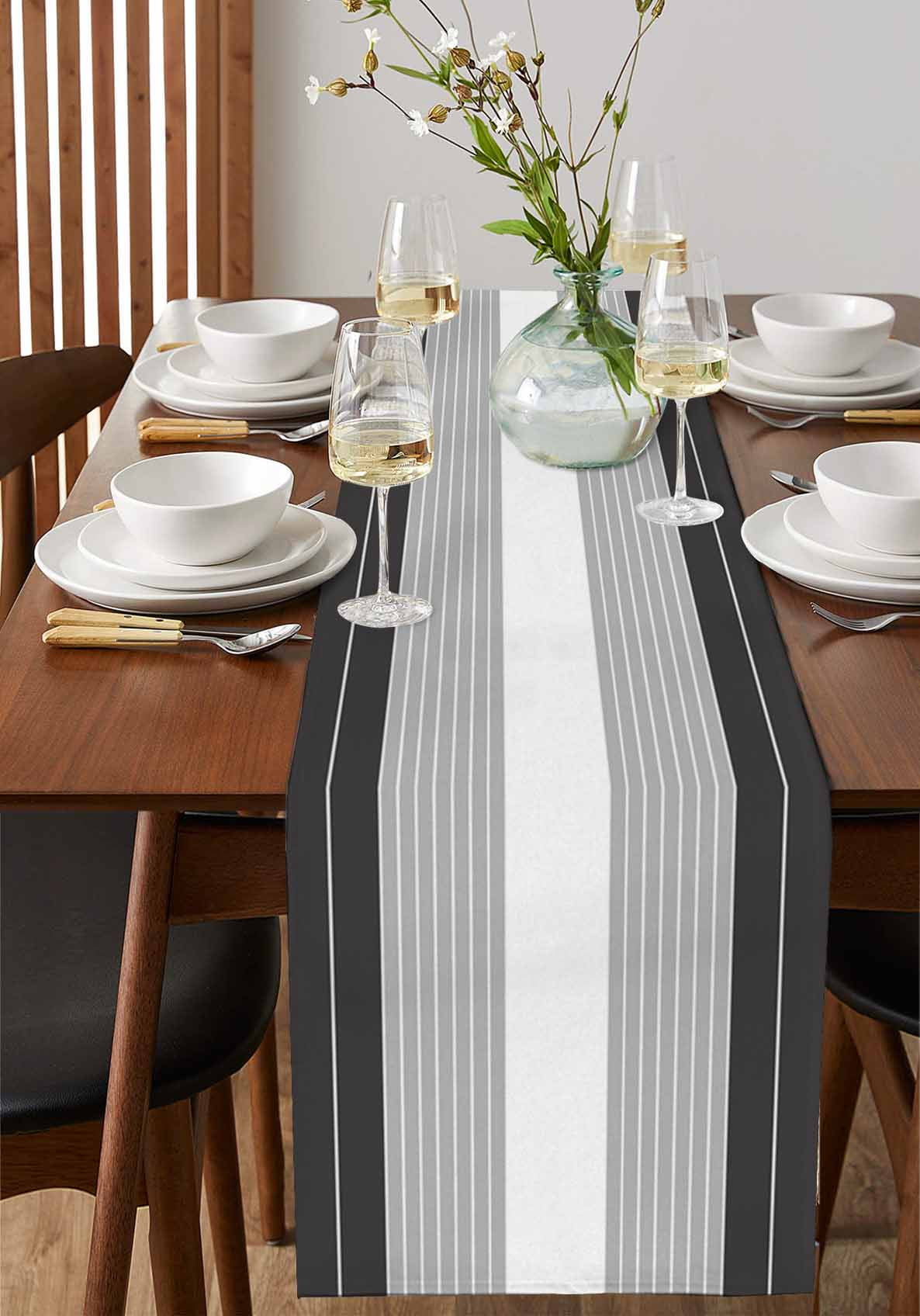 Abstract Gradient Lines Table Runner 13x70in Non-Slip Cotton Linen ...