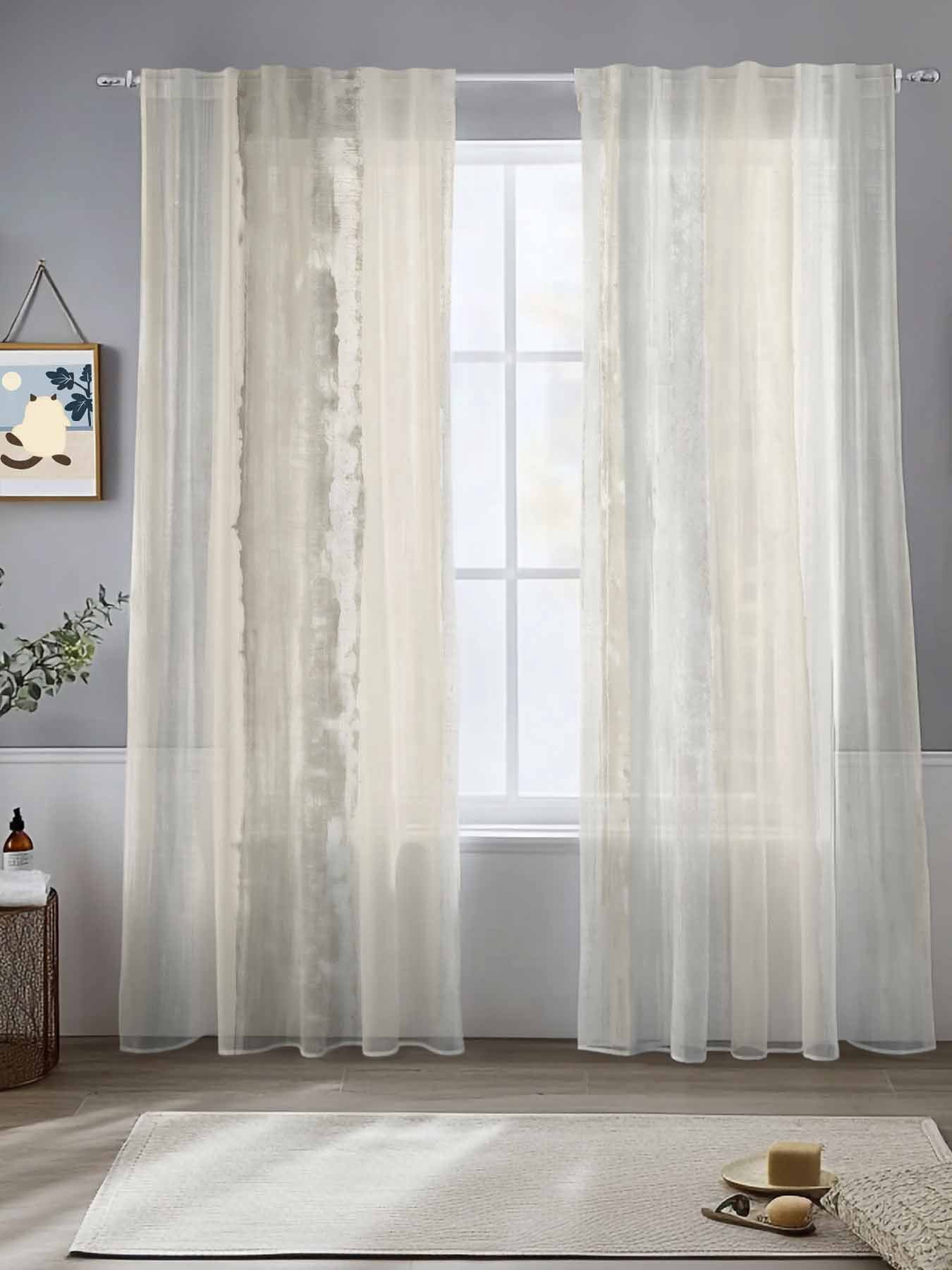 Abstract Gradient Mi-White Stripe Chiffon Sheer Curtains 84 Inches Long ...