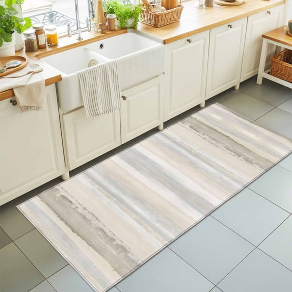 Abstract Gradient Mi-White Stripe Rectangle Rug 2'x6' Ombre Brown ...