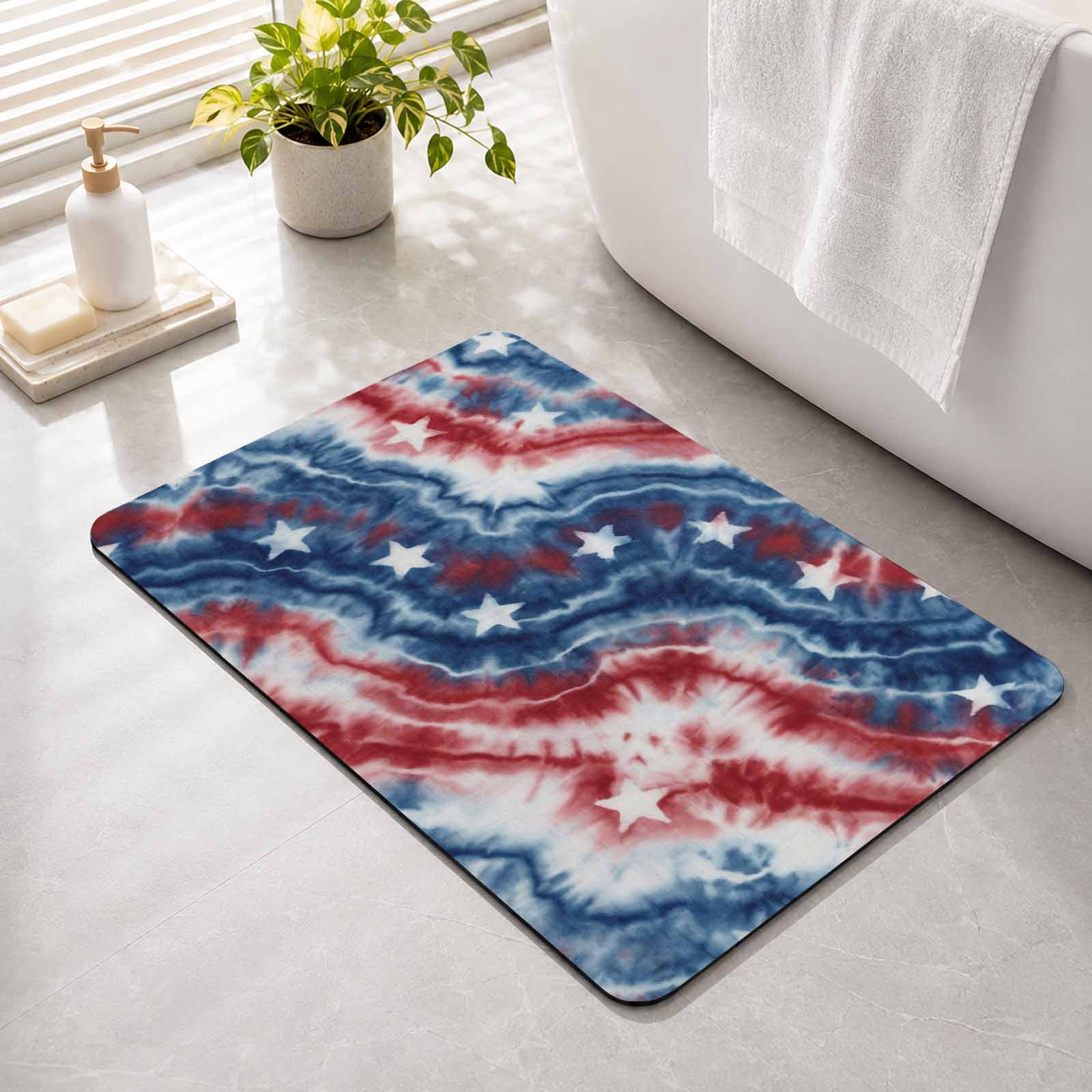 Abstract Gradient Non Slip Bathroom Mat, Red Blue Tie-dye Stars U.S ...
