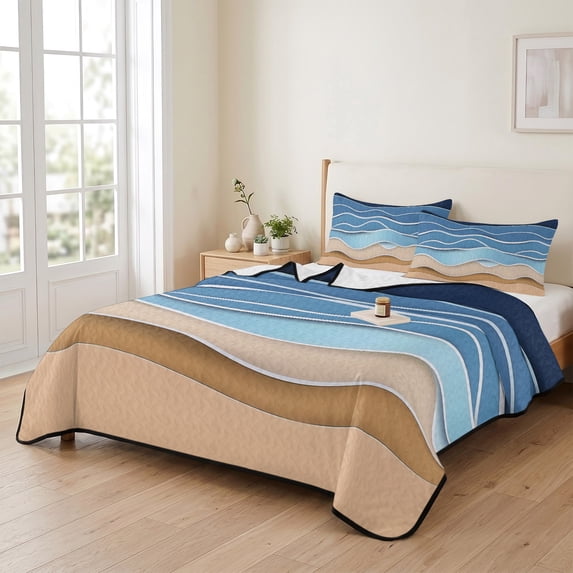 Abstract Gradient Orange Blue Water Ripple 3 Pieces Quilt Set,1 Quilt ...